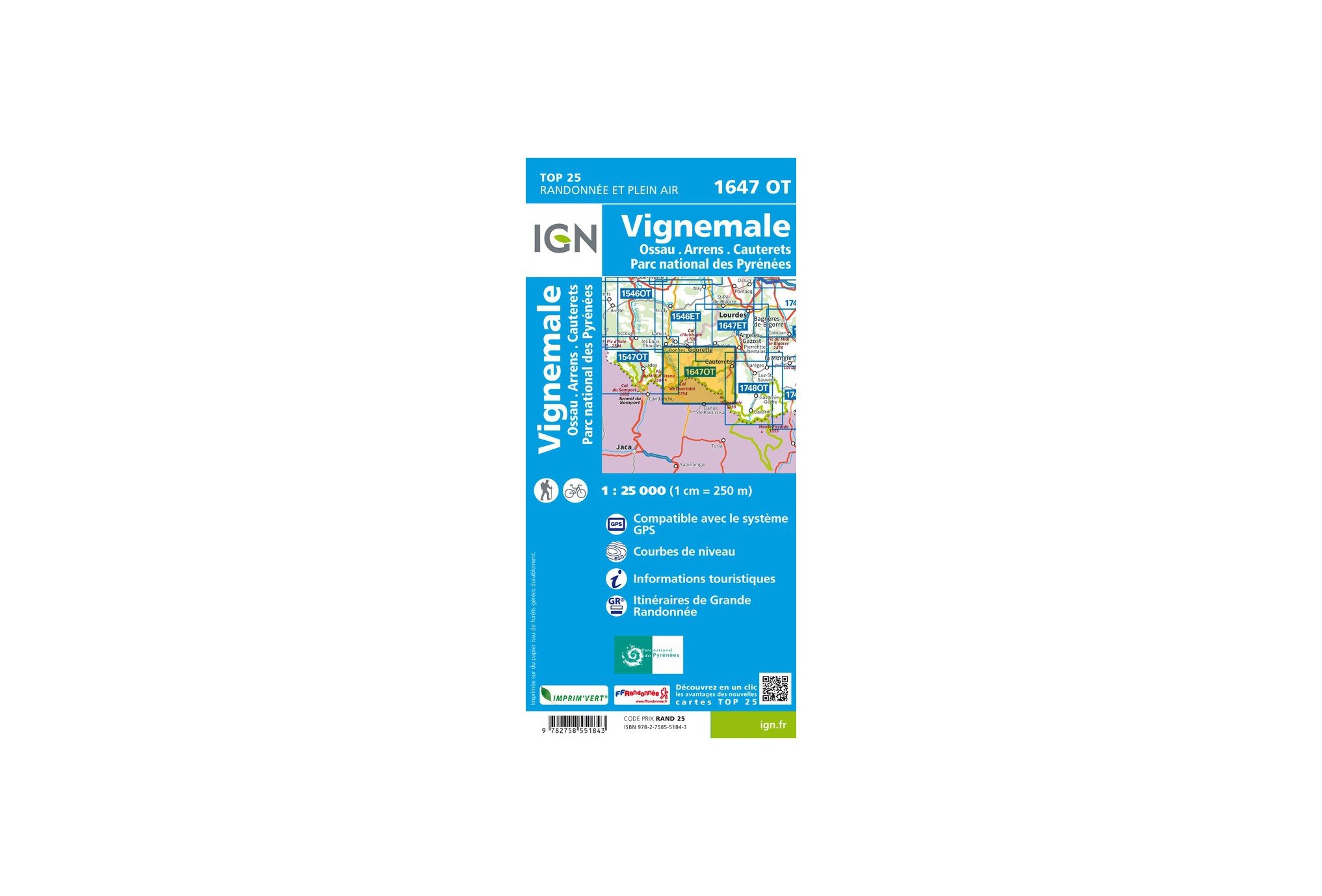Carte IGN Vignemale 1647OT | Sports accessories Map Carte IGN
